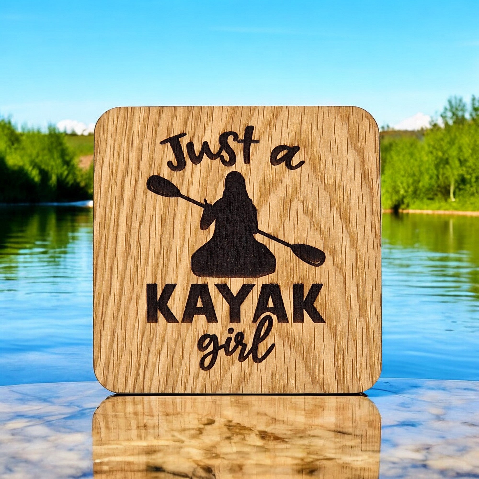 Just A Kayak Girl Wooden Drinks Coaster – Charlie and Jane Craft Co